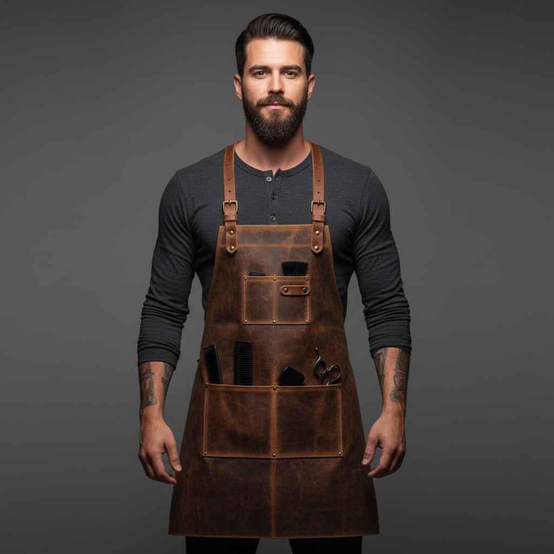 Personalized Barber Leather Apron for Men – Custom Engraved BBQ ...