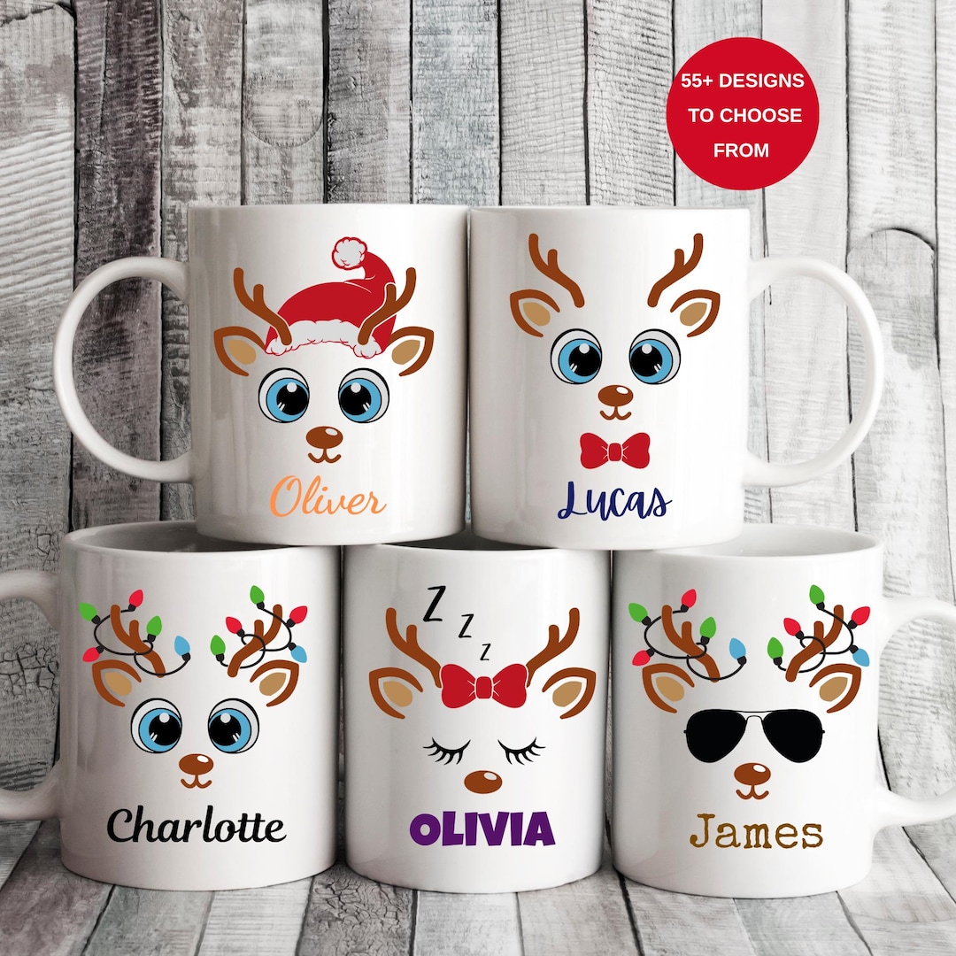 Reindeer Christmas Mug, Personalized Christmas Mug With Name, Cute ...
