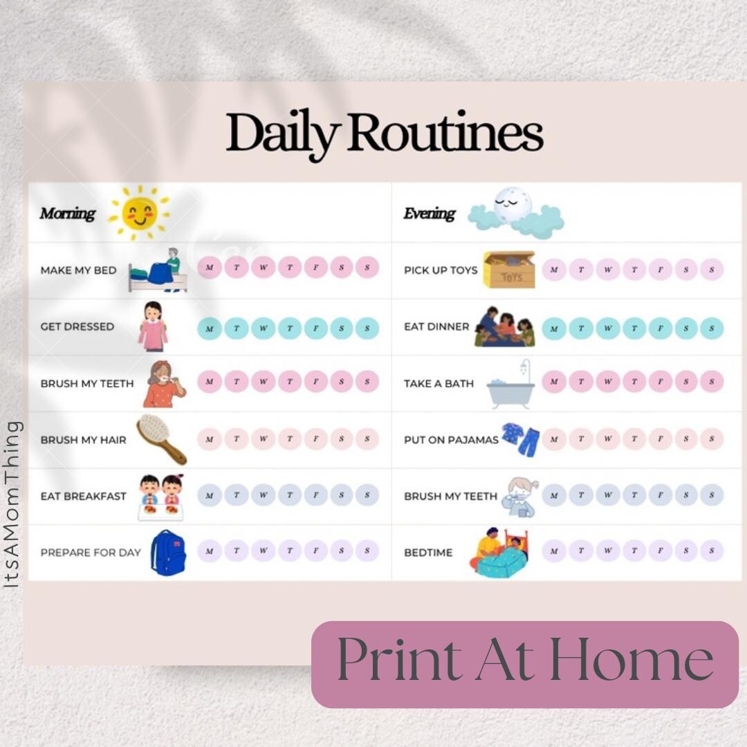 Kids Morning & Bedtime Routine Chart Printable | Toddler Visual ...