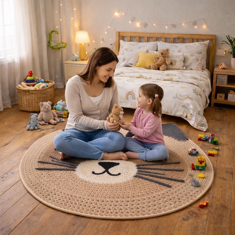 Crochet Cat Rug Pattern PDF – Cute Round Cat Face Rug, Beginner ...