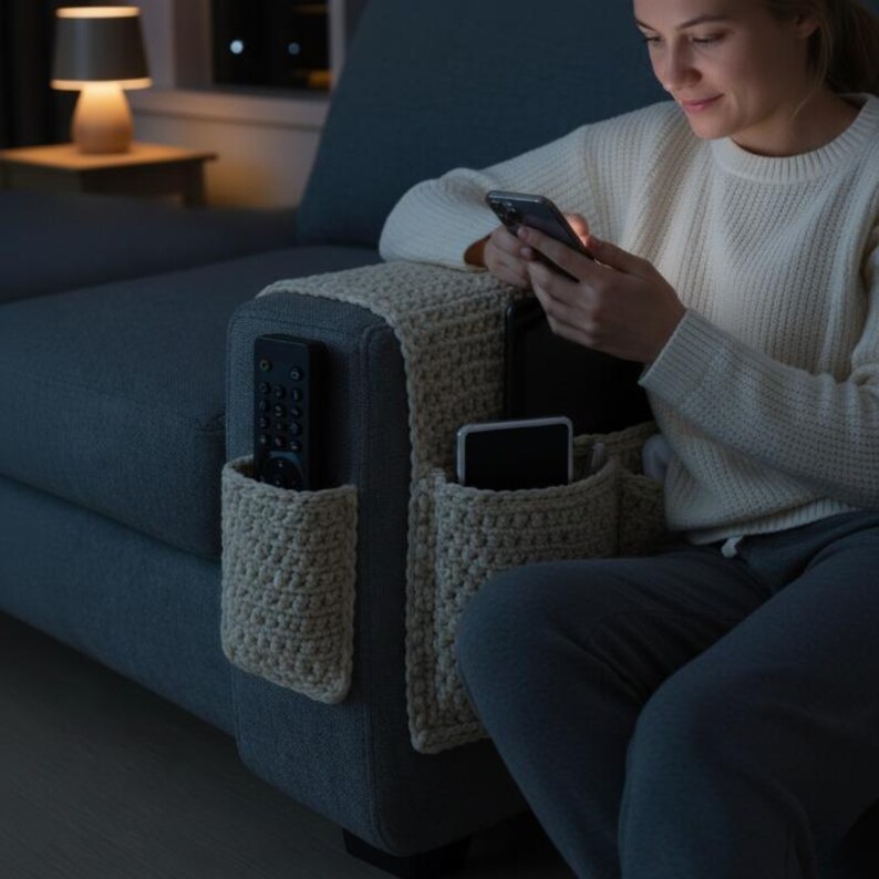 Crochet Couch Arm Organizer Pattern PDF – Sofa Armrest Storage With ...