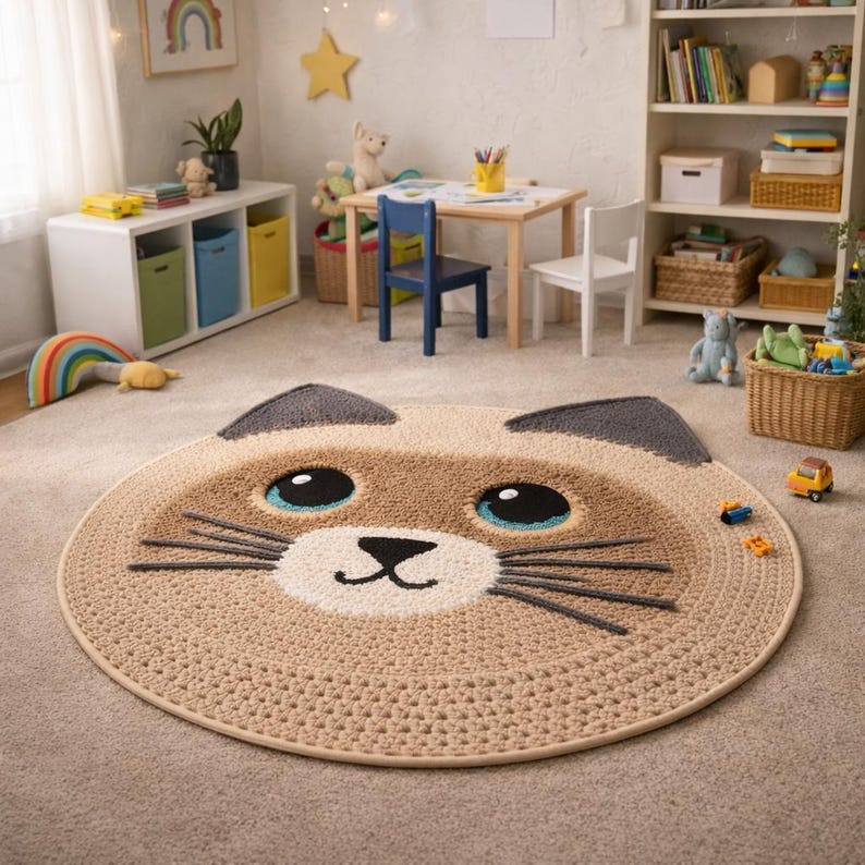 Crochet Cat Rug Pattern PDF – Cute Round Cat Face Rug, Beginner ...