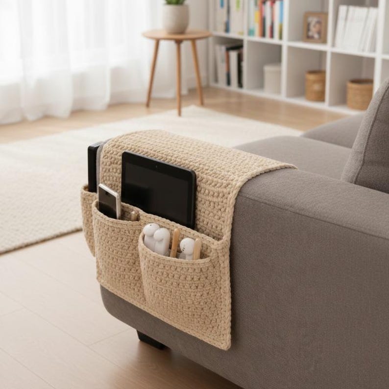 Crochet Couch Arm Organizer Pattern PDF – Sofa Armrest Storage With ...