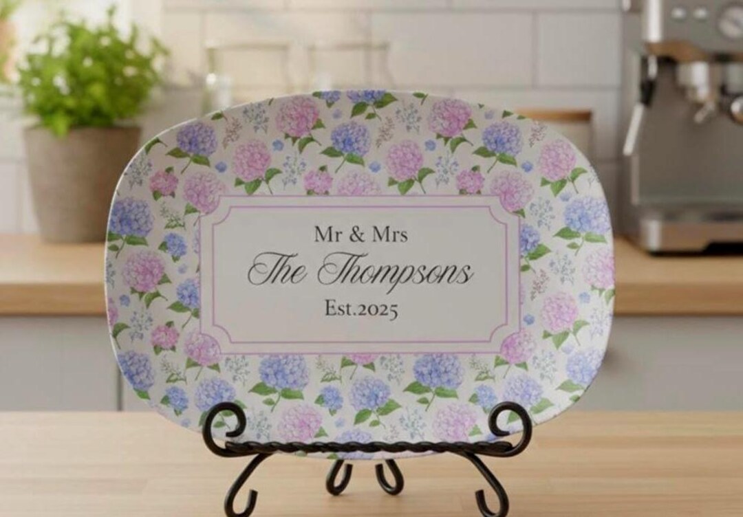 Hydrangea Dinner Platter, Custom Wedding Gift, Personalized Wedding ...