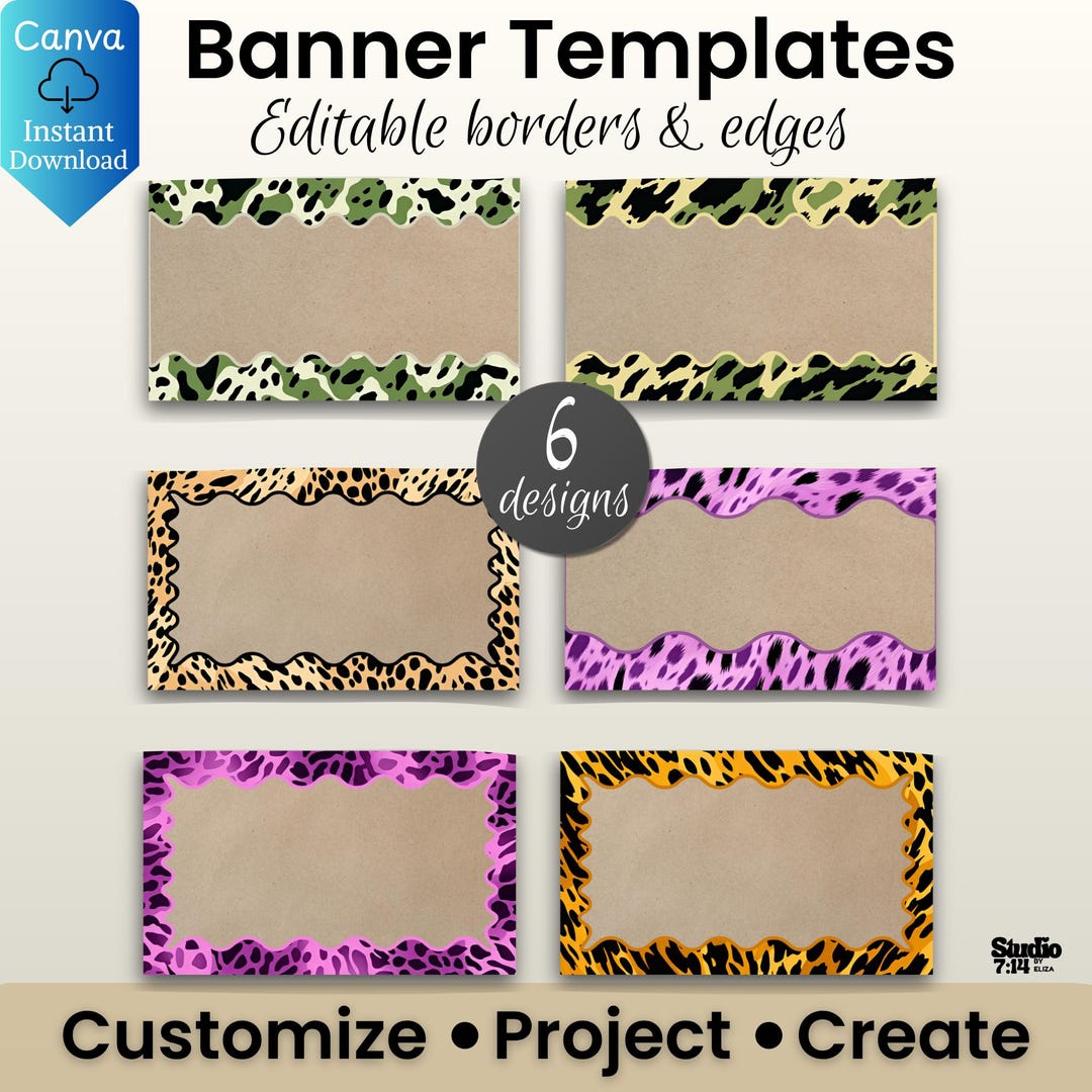 Leopard Print Banner Border Templates | Editable Canva Design (digital ...