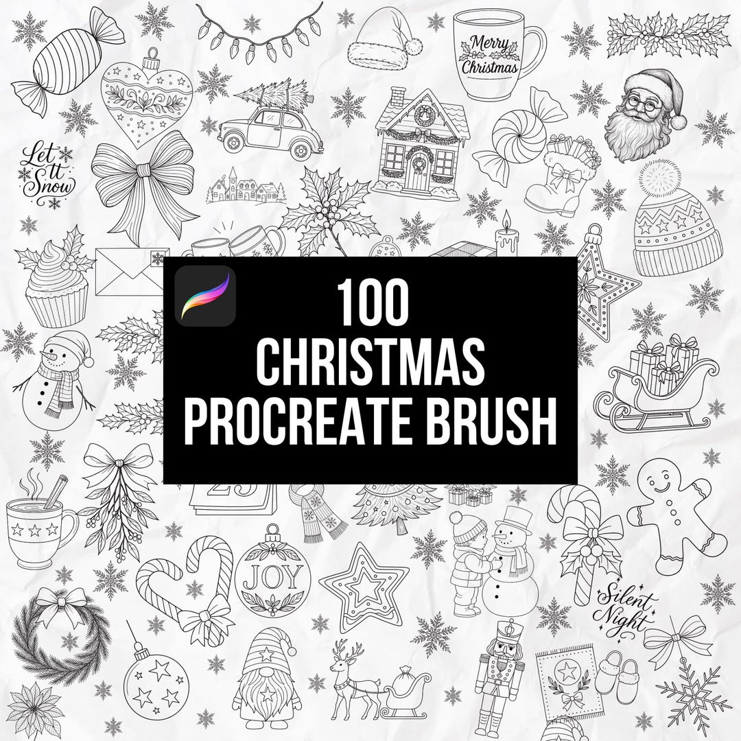 100 Christmas Procreate Stamp Brush Set | Cute Christmas Procreate ...