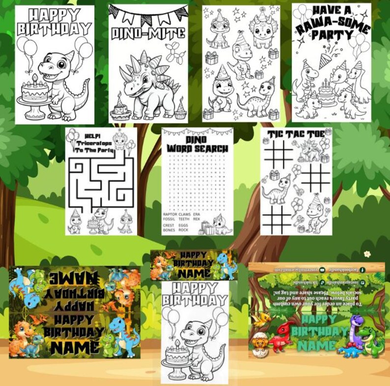 Dinosaur Birthday 4x6 Coloring Sheets for Kids. - Etsy