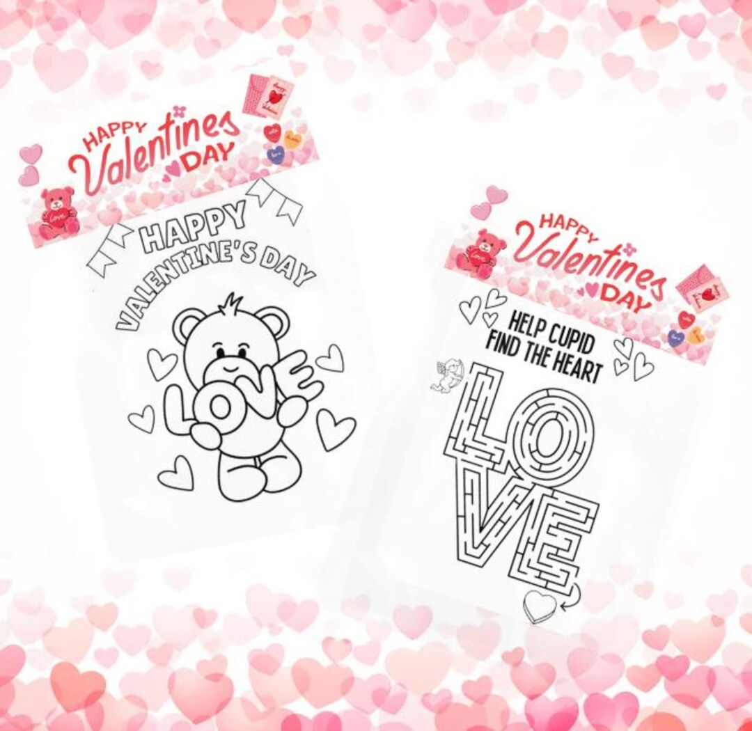 Valentines 4x6 Coloring Pages for Kids: Party Favors (digital Download ...