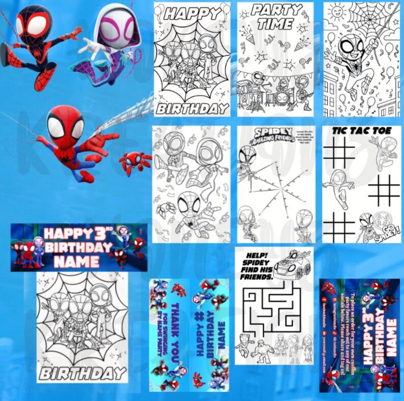Birthday Spidey 4x6 Coloring Sheets for Kids. - Etsy