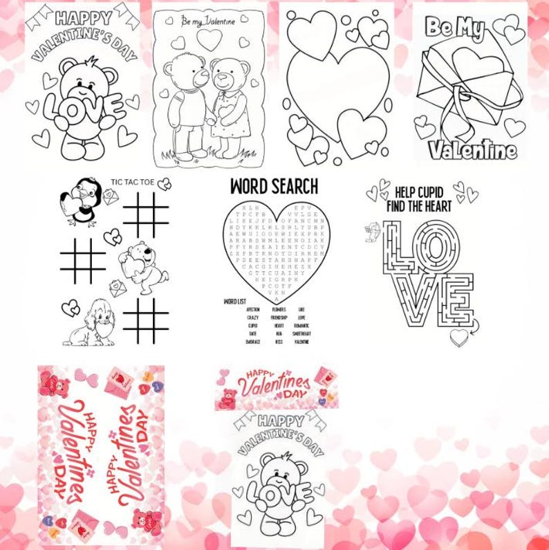 Valentines 4x6 Coloring Pages for Kids: Party Favors (digital Download ...