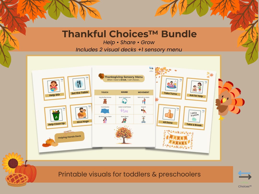 Thanksgiving Social Skills Bundle - Printable Visual Cards & Sensory ...
