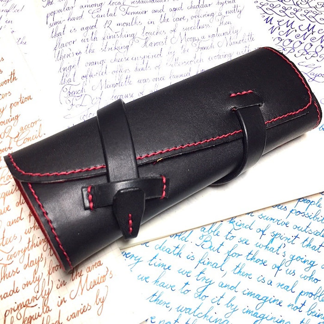 Pen Roll, Leather Pen Roll, Leather Pen Storage, Leather Pen Holder ...
