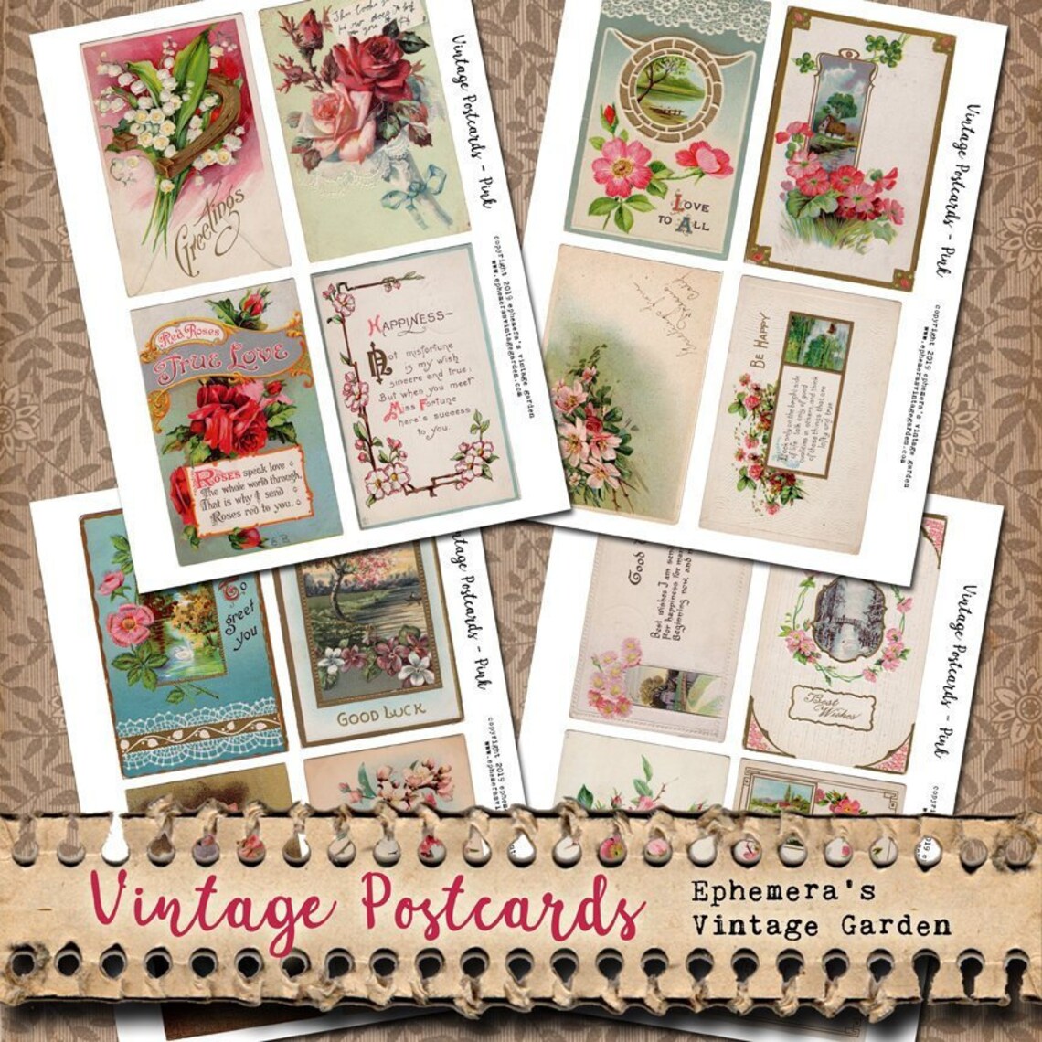 Vintage Flower Postcards Pink 2 - Etsy