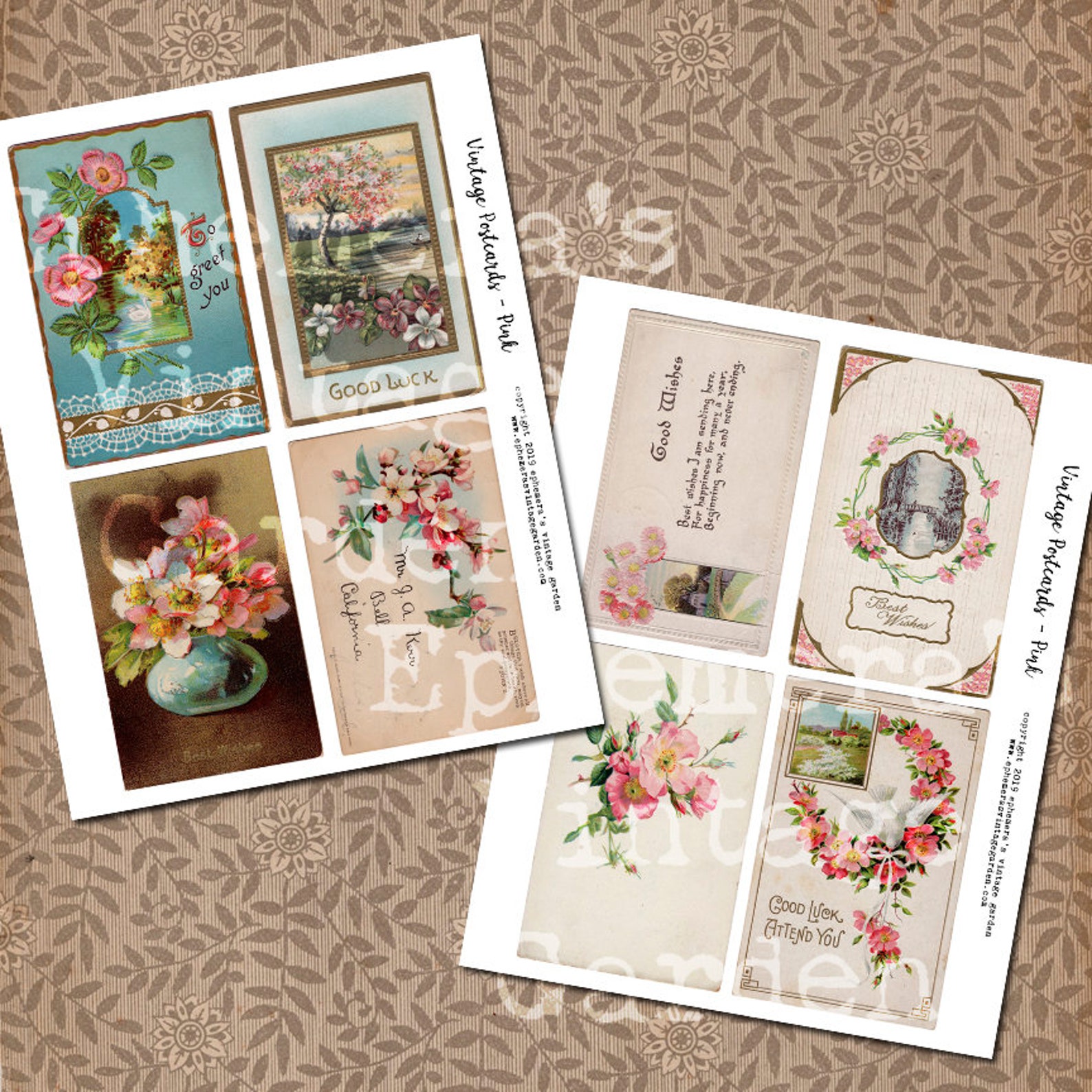Vintage Flower Postcards Pink 2 - Etsy