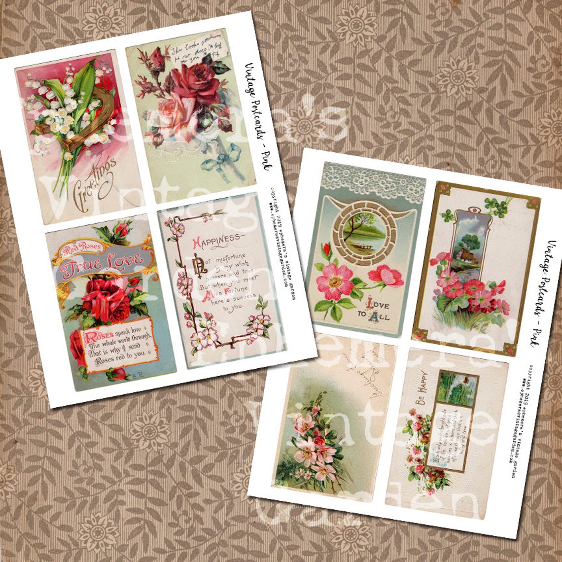 Vintage Flower Postcards Pink 2 - Etsy