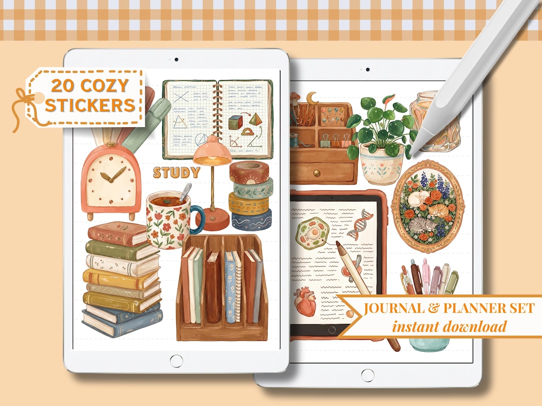 Cozy Study Stickers PNG, Aesthetic School Planner Stickers, Desk ...