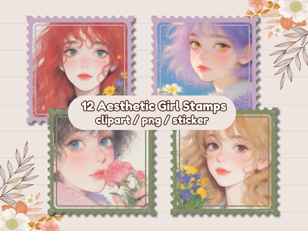 12 Anime Girl Stamps | Anime Clipart Stickers PNG | Digital Download ...