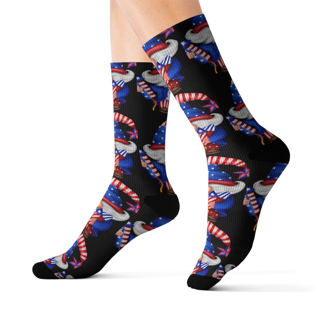 Patriotic Uncle Sam Socks | Sublimation Crew Socks, USA Flag Gnome ...