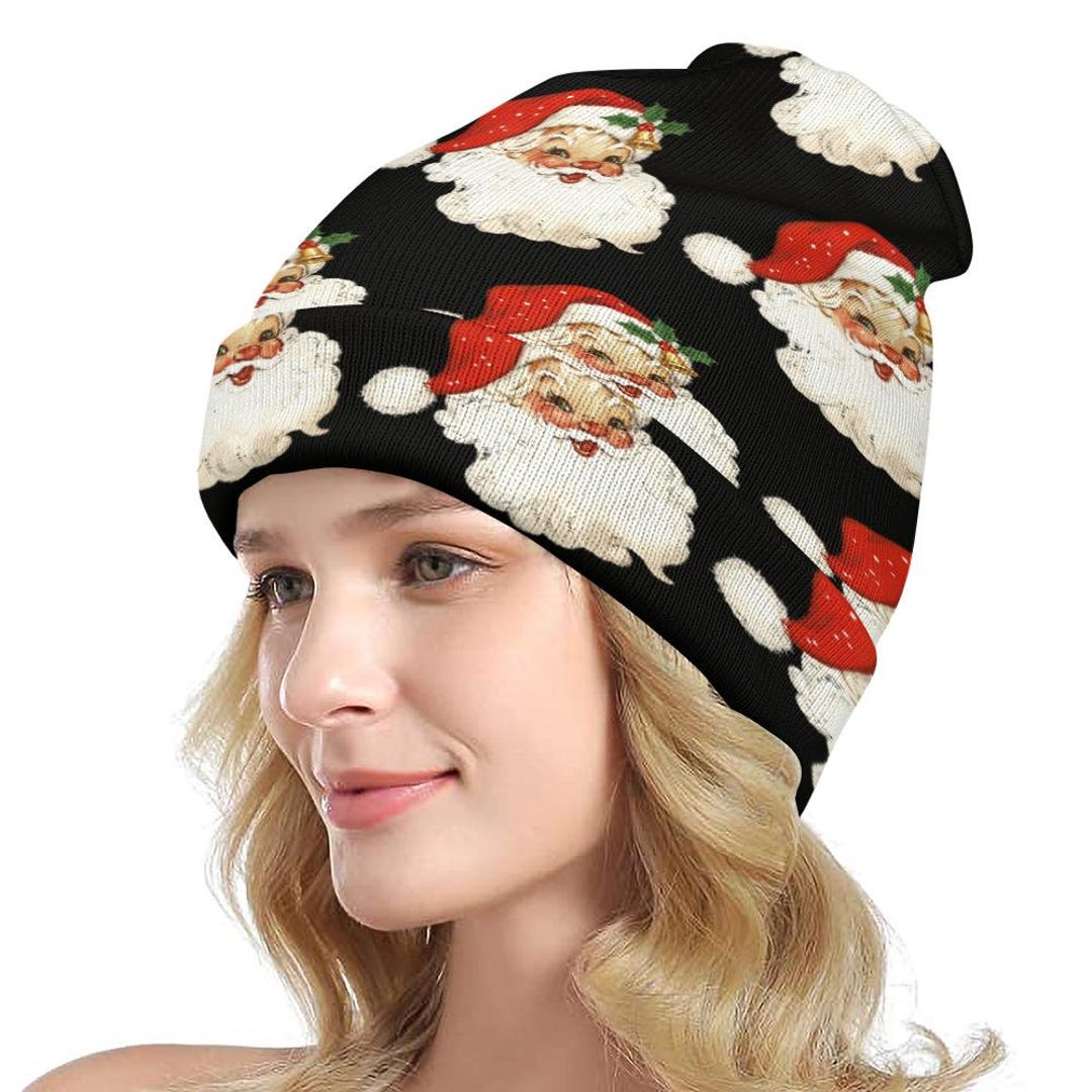 Santa Claus Christmas Full Printed Knitted Hat - Etsy