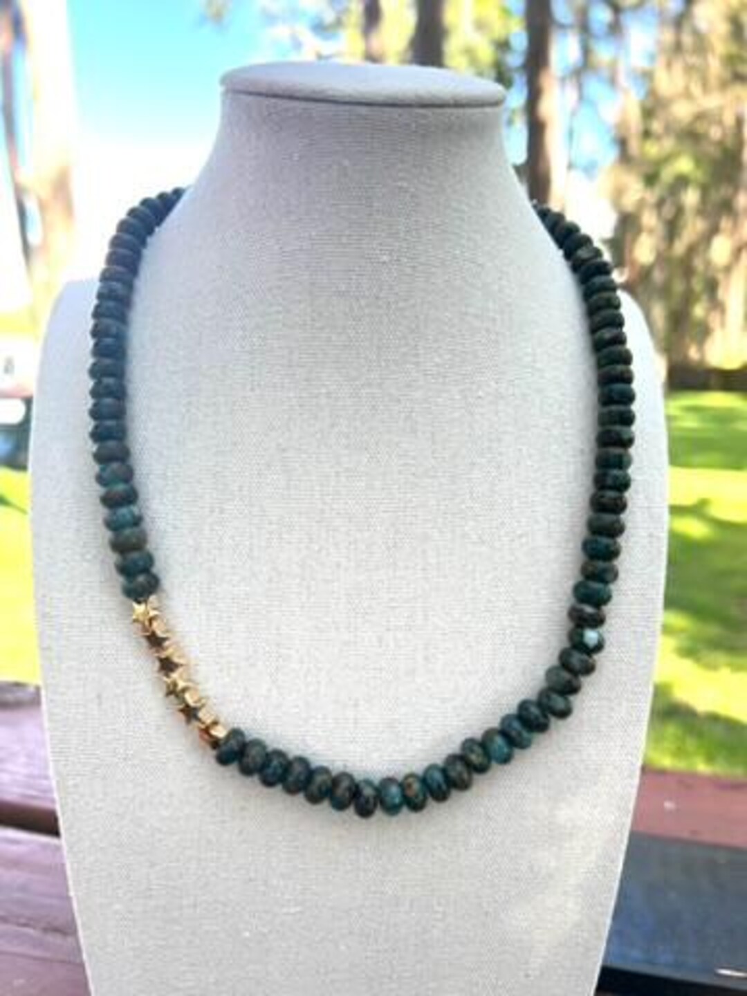 Beaded Necklace of Light Blue Impression Jasper Rondelle Beads and ...