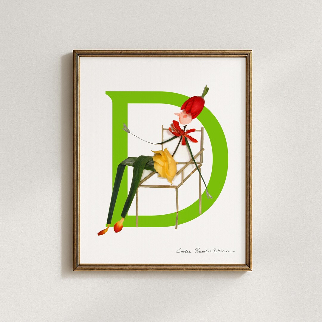 Floral Letter D Art Print, Botanical Alphabet Initial (5x7, 8x10, 11x14 ...