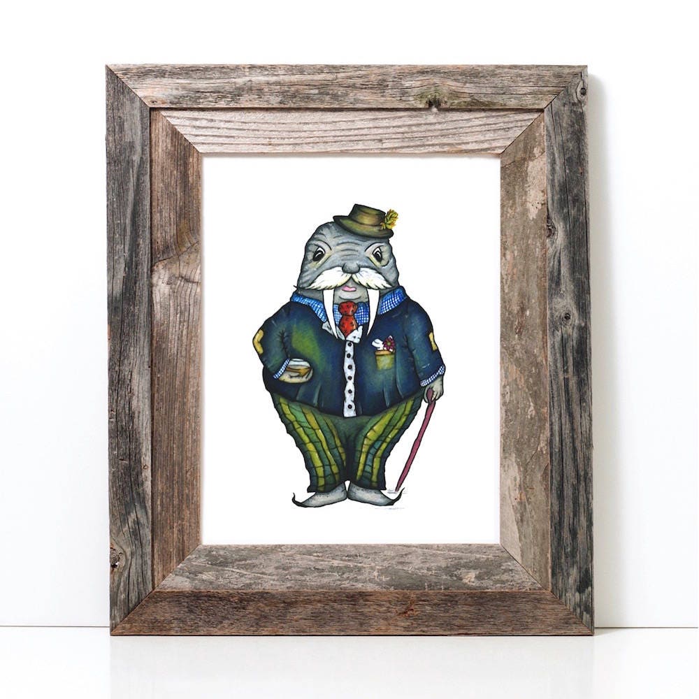 Mr. WALRUS ART PRINT Illustration Home Decor Kitchen - Etsy