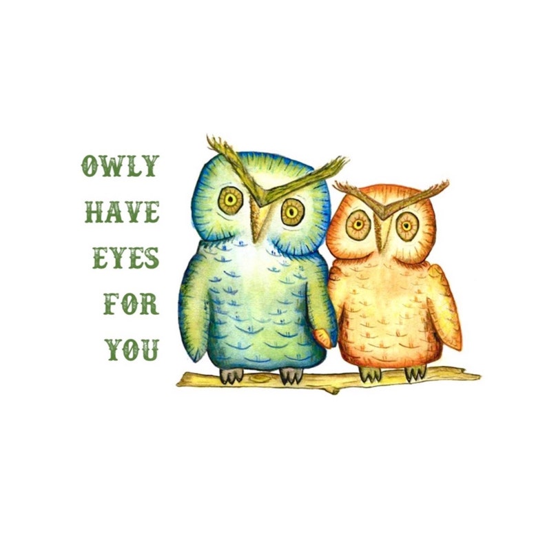 OWLS PRINT W/ WORDS Illustration Anniversary Gift - Etsy