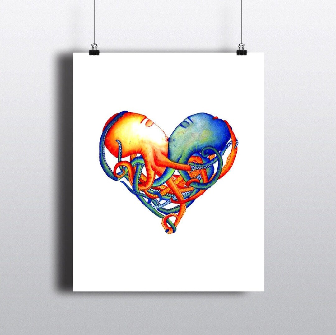 OCTOPUS HEART Art Print Octopuses Wedding Anniversary - Etsy
