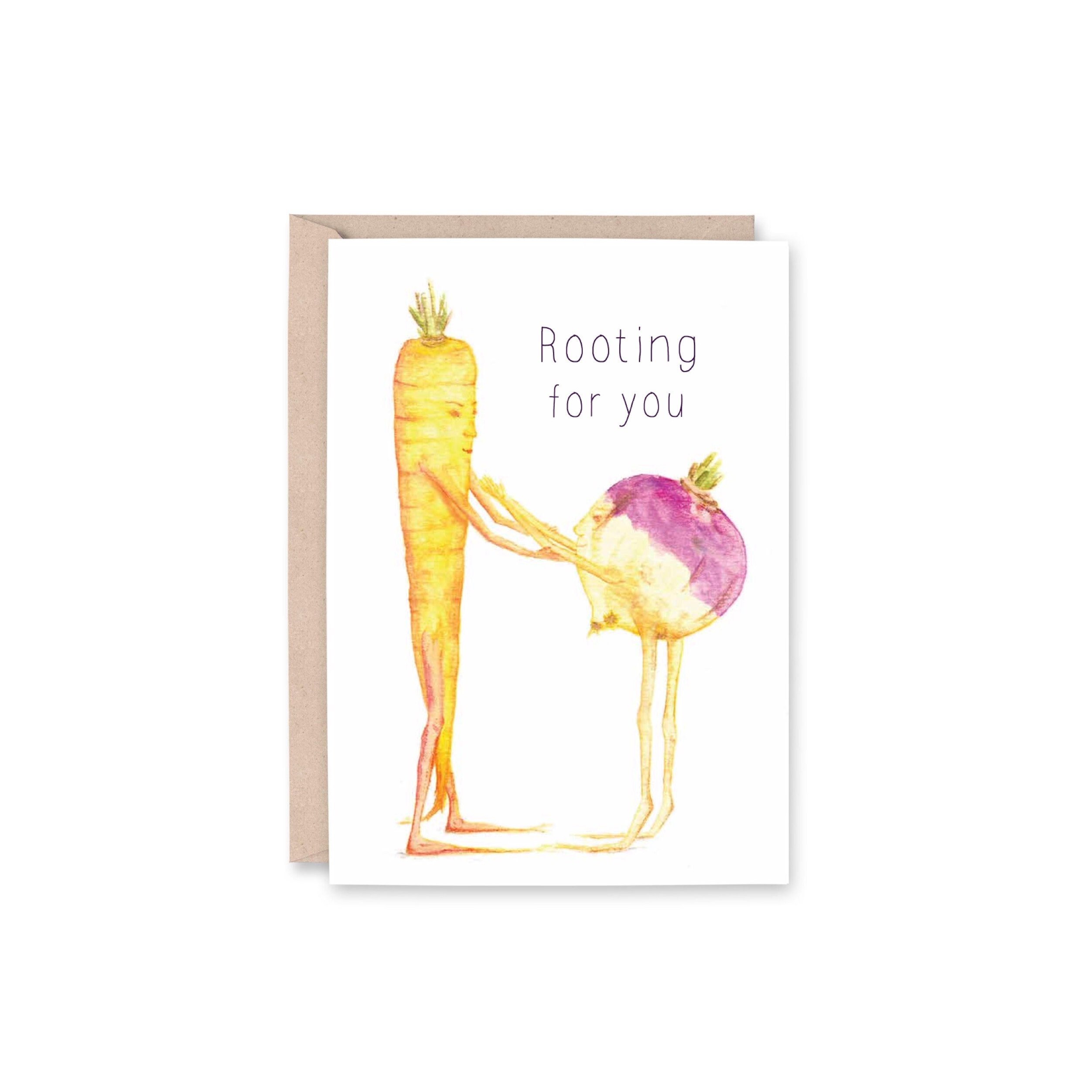 CARROT and RUTABAGA - Rooting for You - Root Vegetable Greeting Card ...