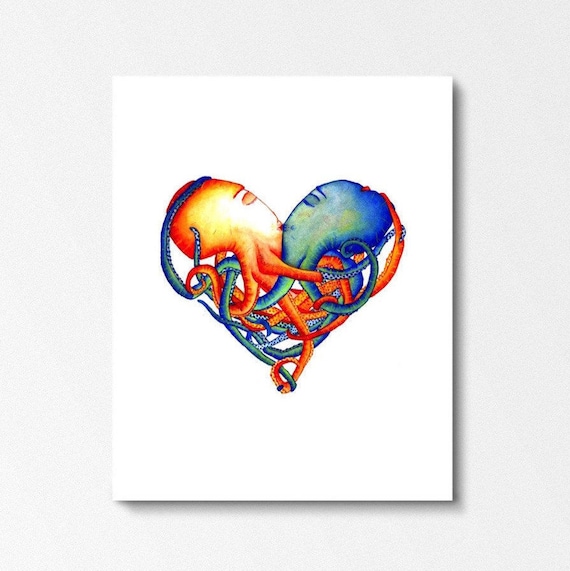 OCTOPUS HEART Art Print Octopuses wedding anniversary | Etsy