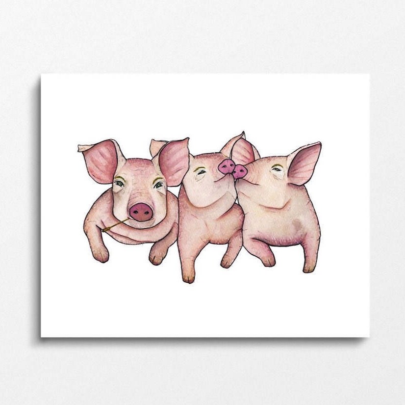 Three Little PIGS ART PRINT A Little Sun pig art | Etsy