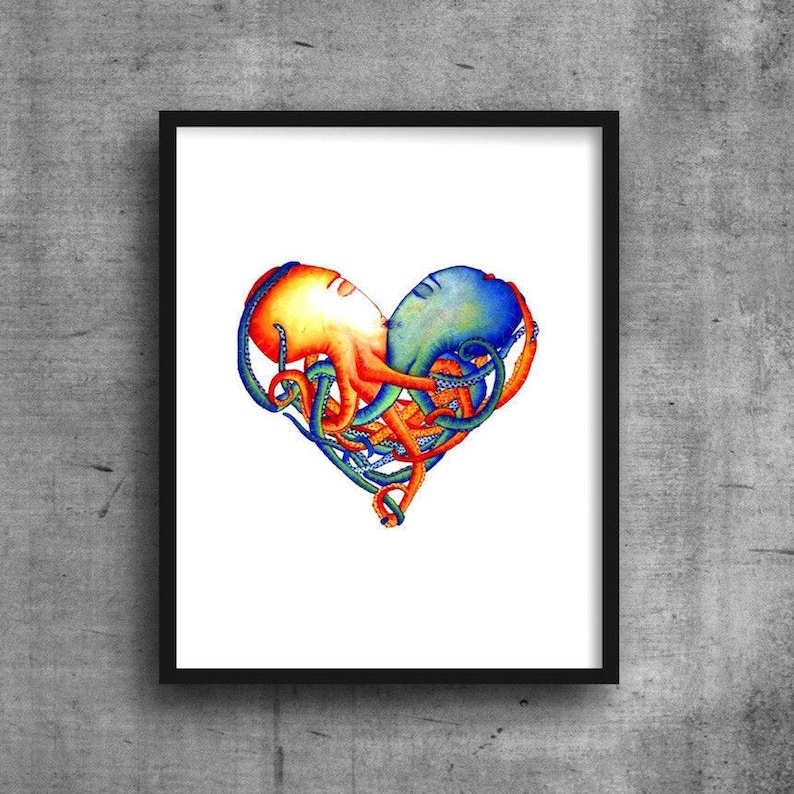 OCTOPUS HEART Art Print Octopuses Wedding Anniversary | Etsy