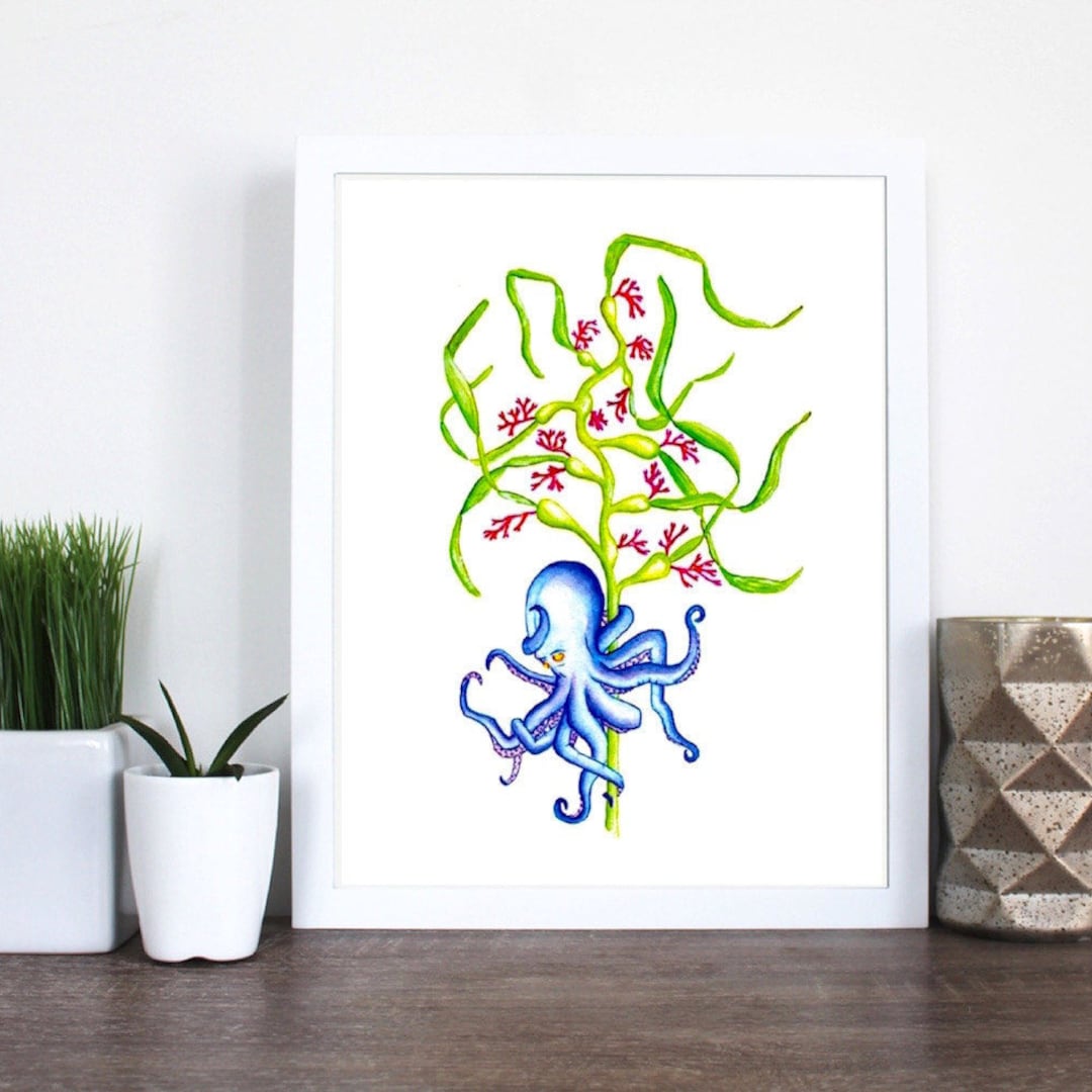 OCTOPUS Sea Tree Art Print Illustration Kelp Nautical - Etsy