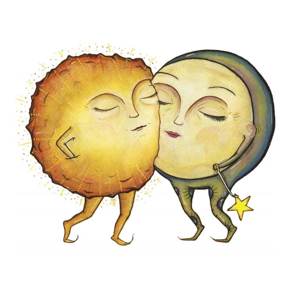 SUN + MOON - Art PRINT - Illustration, Anniversary, Wedding, Love ...