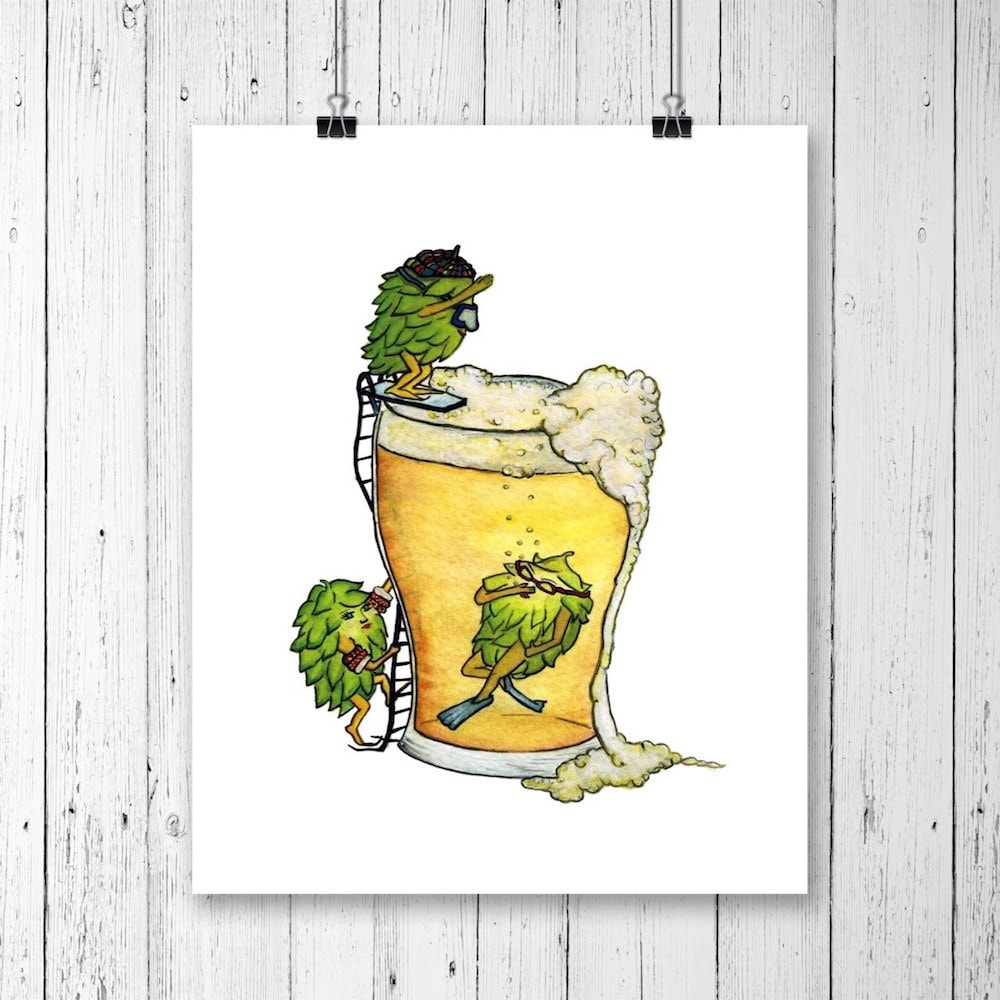 HOP, HOPS, HOPPING - Art Print - Portland Beer, Brewery, Ipa, Beer Art ...