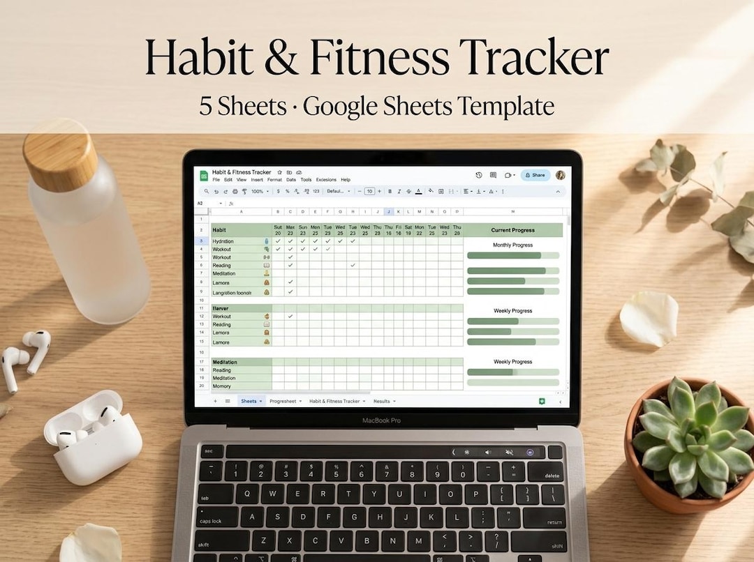 Habit Tracker Google Sheets | Fitness Tracker Spreadsheet | Workout Log ...