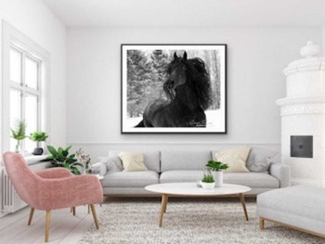 Horse Photography Black Friesian in Snow Print - “friesian Stallion in ...