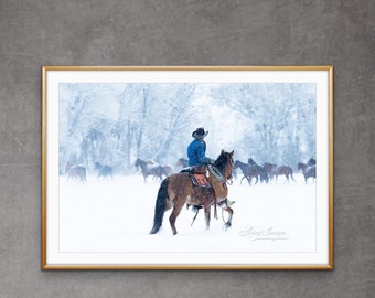 Cowboy and Horse Art Print - Etsy