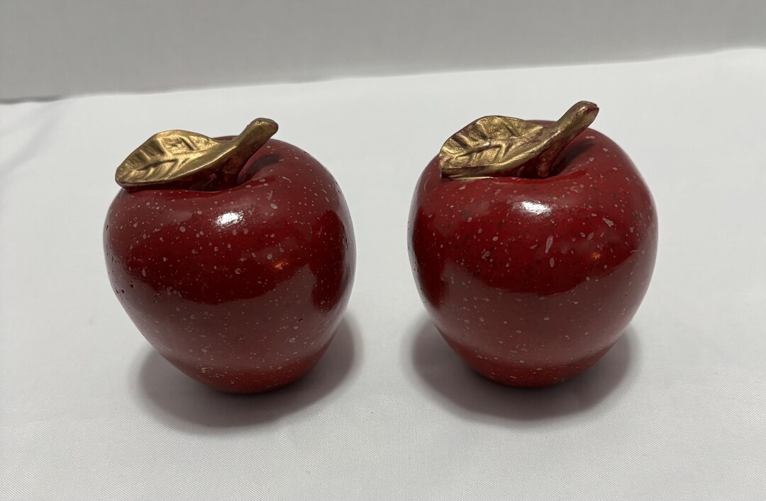 Vintage Solid Marble Apples With Brass Stem and Leaf - Etsy