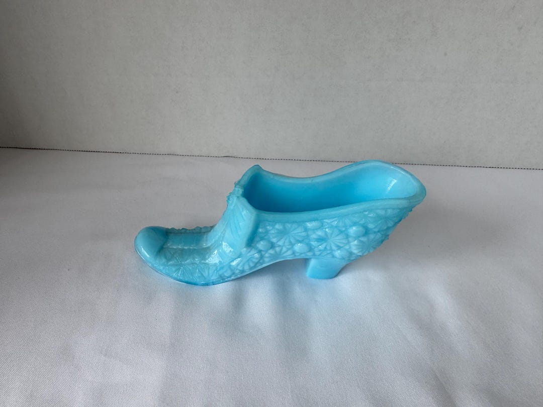 Vintage Fenton Glass Blue Slag Victorian Shoe Slipper Daisy and Button ...