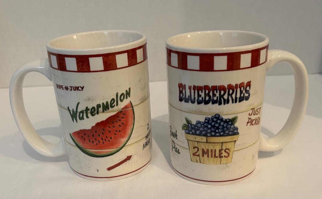 Hometrends Farm Fresh Mugs Blueberries & Watermelon Coffee Mugs 4 7/8 ...