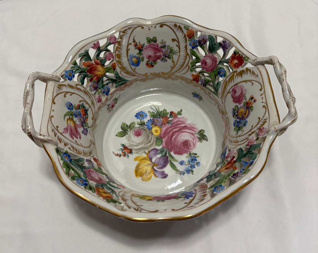 Vintage Schumann Dresden Flowers Reticulated Centerpiece Console Bowl ...