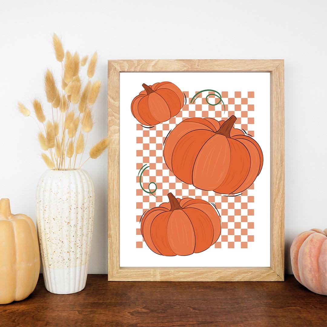 Pumpkin Patch Fall Art Print: Checkerboard Autumn Decor (digital ...