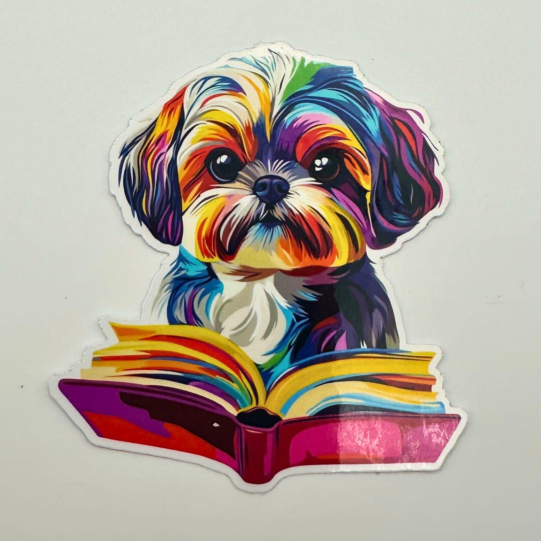 Shih Tzu Sticker With a Book – 3″ 4″ 5″ Waterproof Vinyl Dog Decal - Etsy