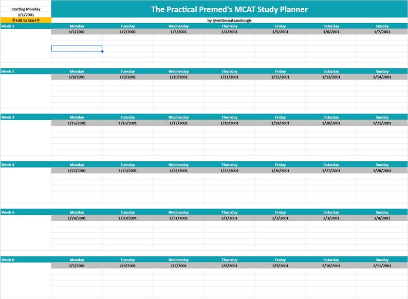 MCAT Study Calendar | MCAT Planner - Etsy