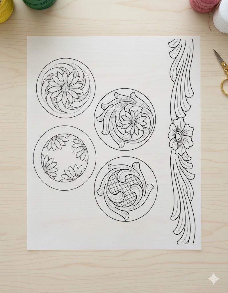Western Tooled Leather Hand Embroidery Pattern Pack- Leatherwork ...