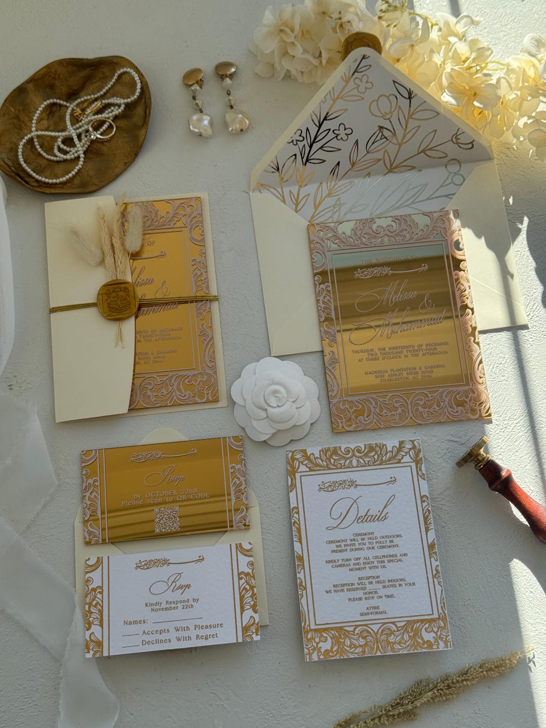 Luxury Islamic Wedding Invitation Suite, Acrylic Arabic Nikkah Invites ...