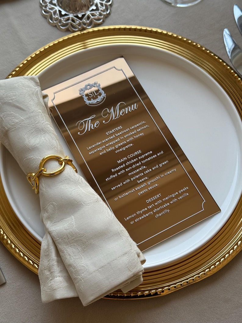 Elegant Mirror Acrylic Wedding Menu Cards, Personalized Gold and Bronze ...
