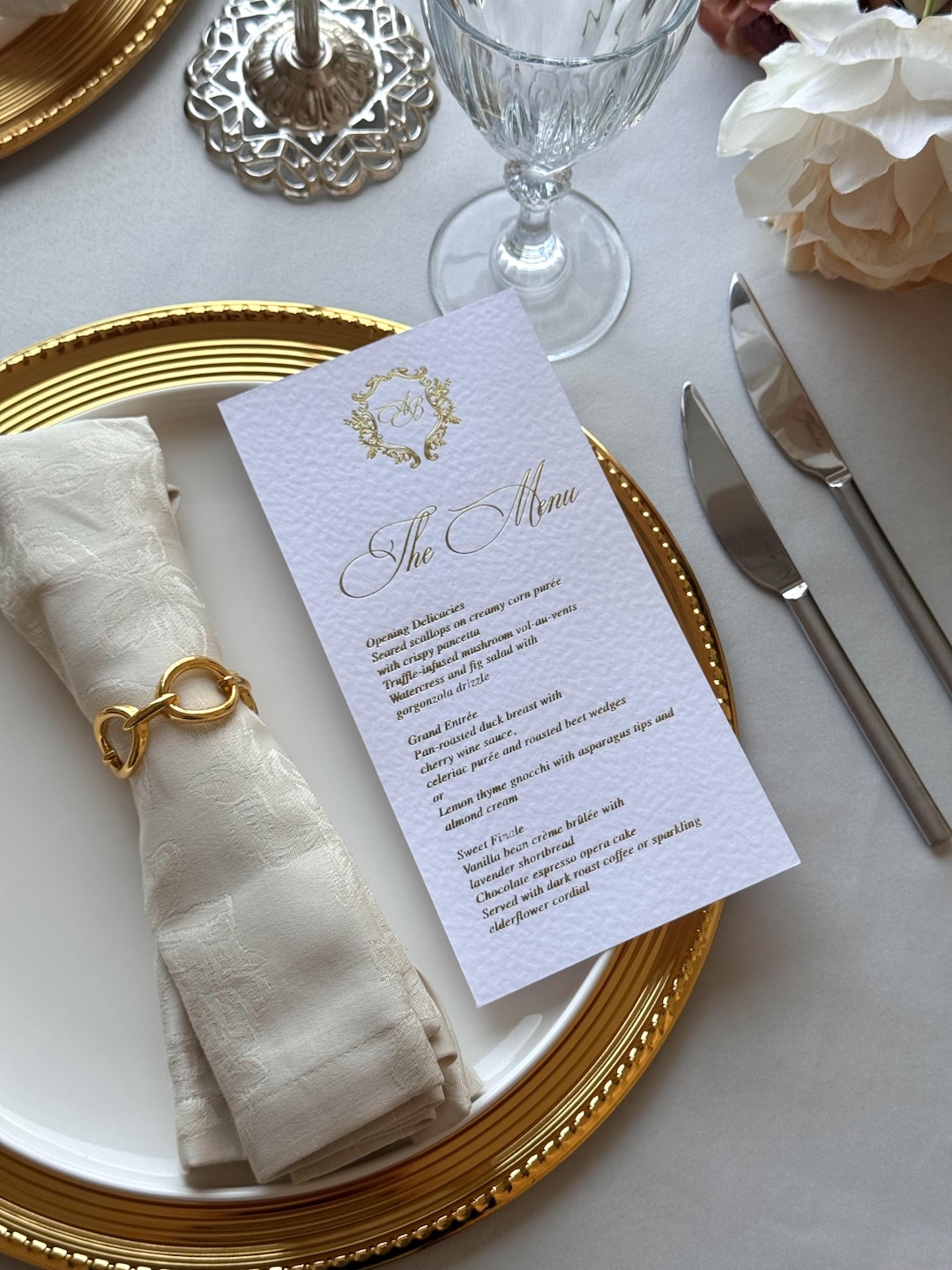 Custom Unique Wedding Table Menu Cards: Gold Foil, Textured Paper - Etsy
