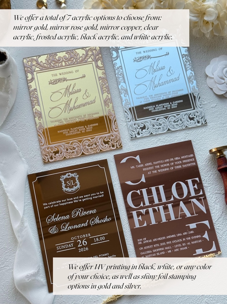 Luxury Islamic Wedding Invitation Suite, Acrylic Arabic Nikkah Invites ...